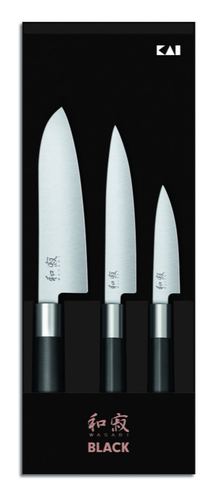 Σετ μαχαίρι Santoku, γενικής χρήσης & μαχαίρι αποφλοίωσης Wasabi Black ...
